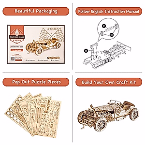 RoWood Model Cars to Build, 3D Wooden Puzzle for Adults & Teens, DIY Scale Mechanical Car Model Building Kits, Best Toys Gift for Kids - Grand Prix Car