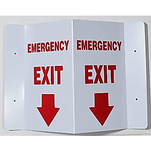Emergency EXIT Arrow Down 3D Projection Sign/FIRE Extinguisher Hallway Sign (White/RED,Plastic,5.5x9)-Les Deux cotes line