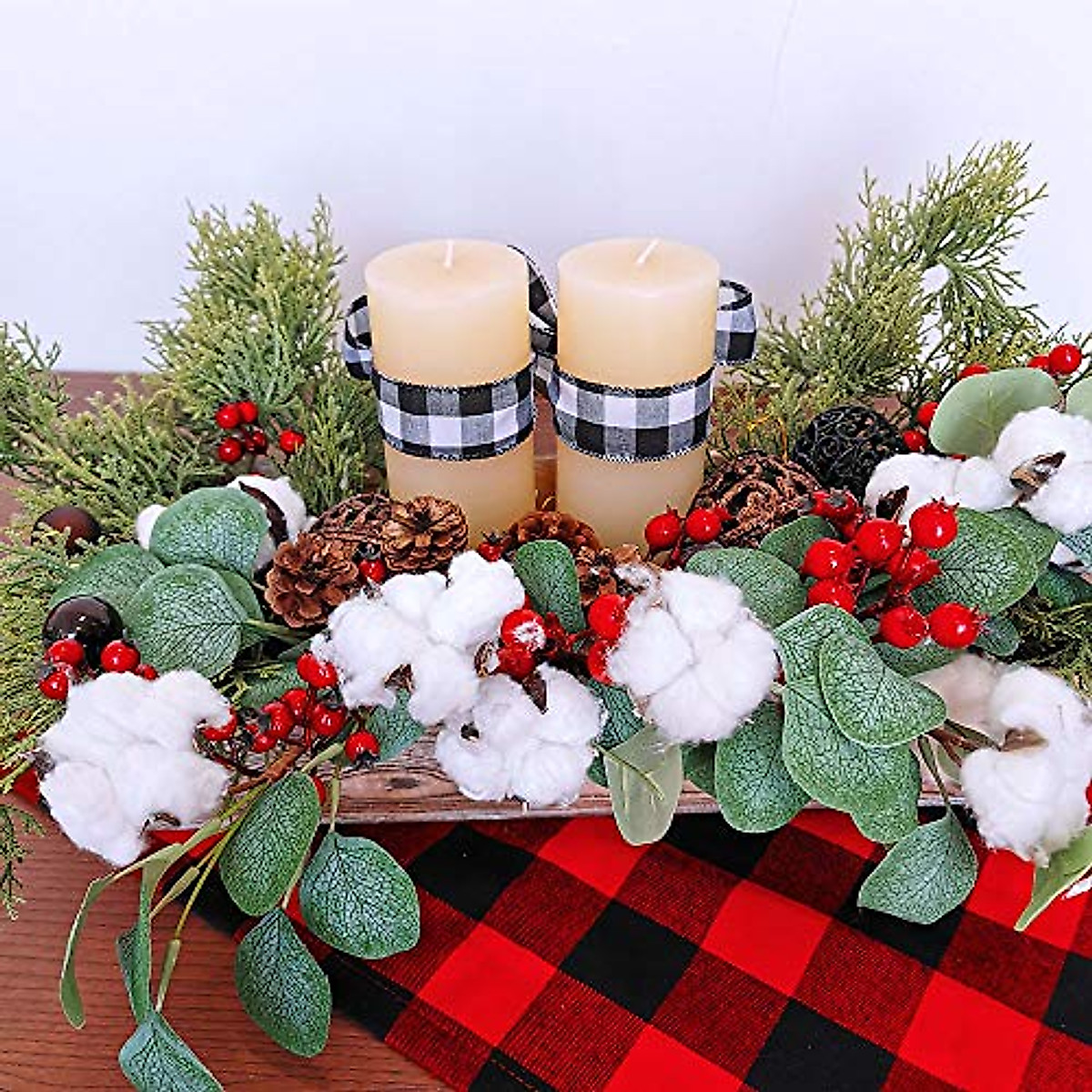 50 Yards Black and White Buffalo Check Plaid Wired Ribbon 1.5" Wide Gingham Ribbon for Rustic Christmas Tree Wreath Gift Wrapping Bows Crafts Floral Arrangement Festive Farmhouse Party Decoration