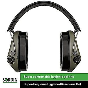 Sordin Supreme PRO X - Adjustable Hearing Protection Ear Muffs with LED Light and Gel Seals - Leather Headband and Green Cups