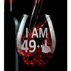 Promotion & Beyond 49 + 1 50th Birthday Finger Graphic Stemless Wine Glass - Funny Birthday Gift For Friends