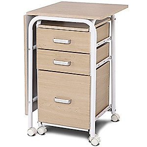 Tangkula Folding Computer Desk Wheeled Home Office Furniture with 3 Drawers Laptop Desk Writing Table Portable Dorm Apartment Space Saving Compact Desk for Small Spaces