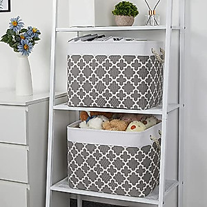 Bidtakay Baskets Set Fabric Storage Bins-White&Quatrefoil Grey Bundled Baskets of 2 Large Baskets 16" X 11.8" X 11.8" + 6 Small Baskets 11.8" X 7.8" X 5"
