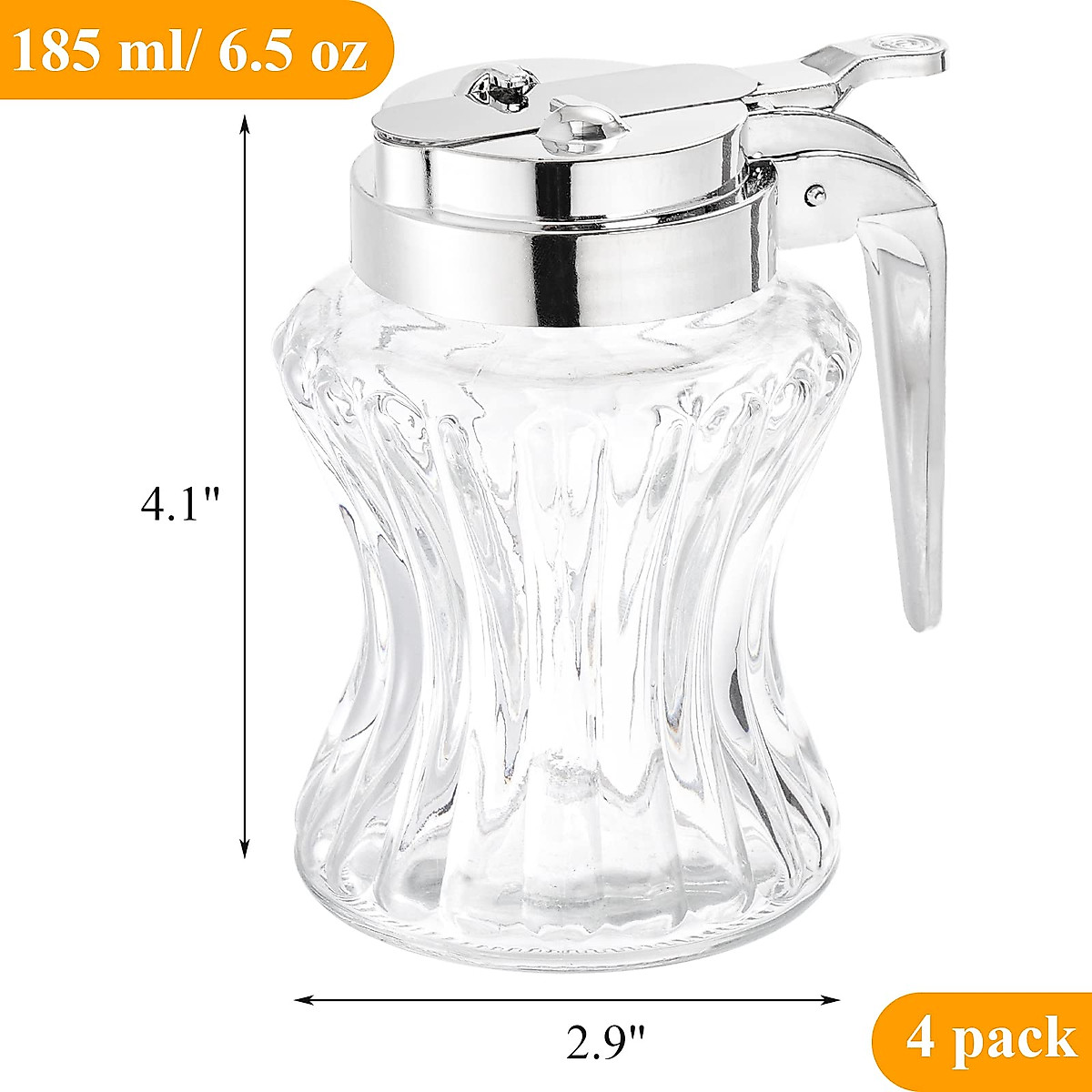 Mezchi 4 Pack Glass Syrup Dispenser, 6.5oz Maple Syrup Dispenser, No Drip Honey Dispenser, Syrup Pour Jar Pour Bottle for Pancake