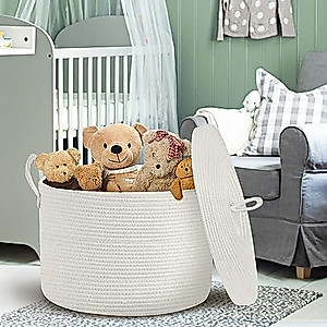 MEGASKET White Baskets for Organizing, 20" X 20" X 15" Large Storage Basket with Lid, Nursery Tall Baby Wicker Laundry Basket Hamper with Lid, White Blanket Toy Woven Rope Storage Basket Living Room