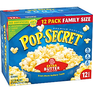Pop Secret Popcorn, Extra Butter, 3.2 Oz Bags, 12 Ct