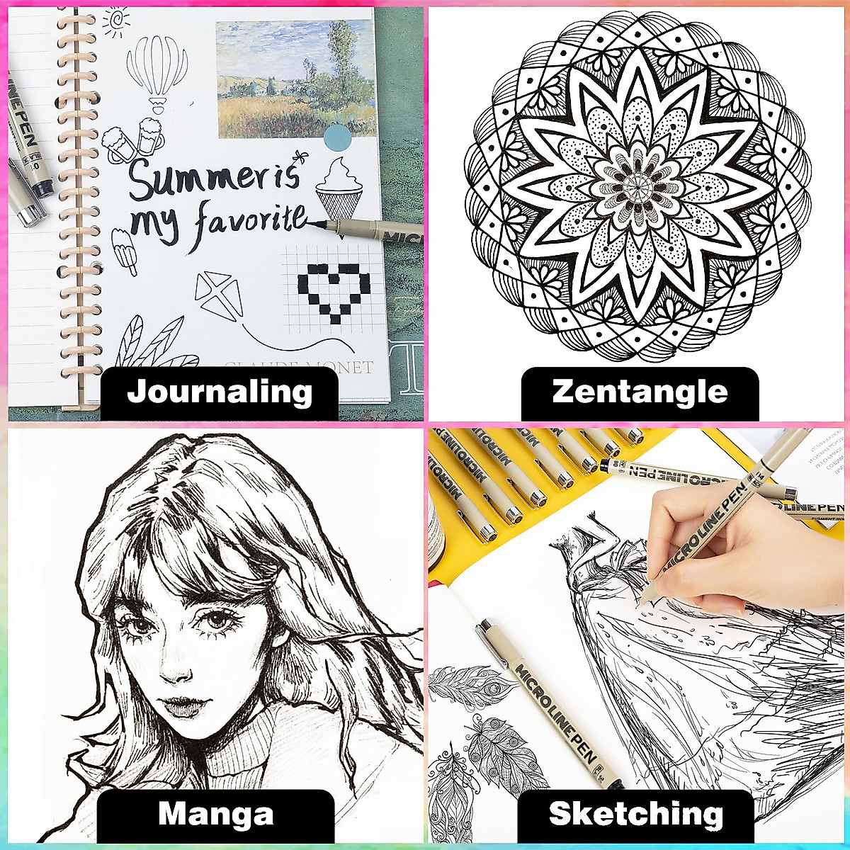 Micro-Pen Fineliner Ink Pens, 12 Pack Black Micro Fine Point Drawing Pens Waterproof Archival Ink Multiliner Pens for Artist Illustration, Sketching, Technical Drawing, Anime, Manga, Scrapbooking