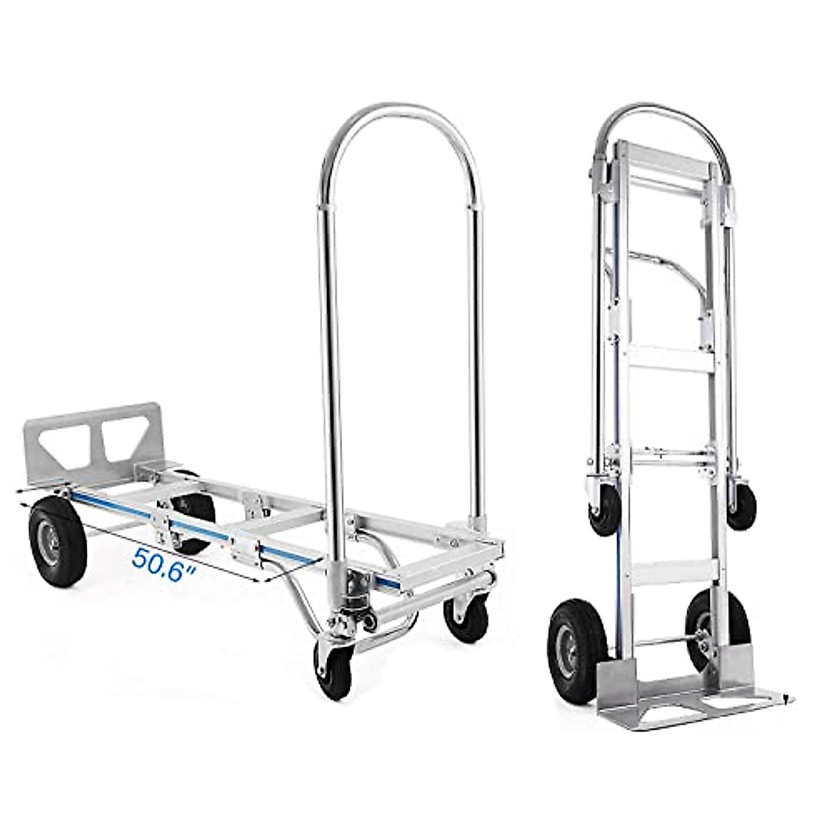 Hihone 880lbs Aluminum Hand Truck, 2 in 1 Heavy Duty Convertible Folding Hand Truck, with 10" Rubber Pneumatic Wheels, Assisted Hand Truck Flatform Cart