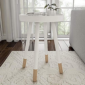 Round End Table - 2-Tone Mid-Century Modern Home Accent Table with Tray Top for Living Room, Bedroom, or Office by Lavish Home (White)