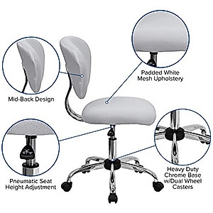 Flash Furniture Beverly Mid-Back White Mesh Padded Swivel Task Office Chair with Chrome Base