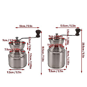 Hand Crank Coffee Grinder 304 Stainless Steel Grinding Degree, Detachable Mill with Individual Bean Container, Manual Operation for Home Use (Large)