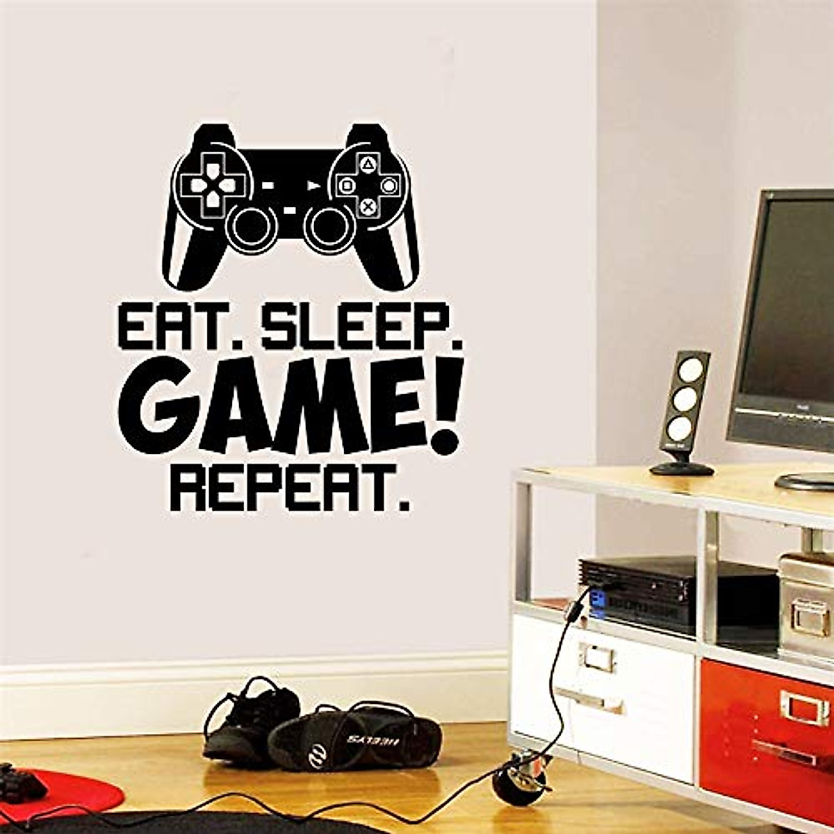 SITAKE Game Themed Wall Stickers Decor, EAT Sleep Game Repeat Controller Gaming Quotes for Boys Men, Kids Wall Decor and Wall Stickers for Playroom, 20.9 x 33.9 Inch