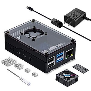 Smraza for Raspberry Pi 4 Case, Raspi 4B Case with Cooling Fan 35MM, 4pcs Heatsinks, 5V 3A USB-C Power Supply for Raspberry Pi 4 Model B RPI 4 8GB/4GB/2GB/1GB