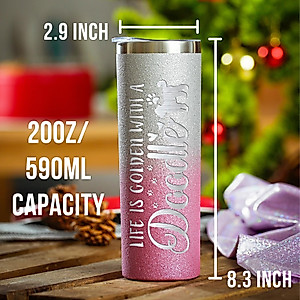 Onebttl Goldendoodle Gifts for Women & Girl, 20oz Stainless Steel Insulated Tumbler, Novelty Golden Doodle Gifts for Dog Lovers, Golden Doodle Dog Mom Gifts - Life is Golden with A Doodle - Pink