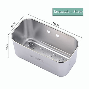 HomeSoGood 304 Stainless Steel Rectangle Drain Rack Basket Kitchen Sink Suction Cup Hanging Storage Basket Kitchen Shelf Strainer Filter(7.09inch,Silver)