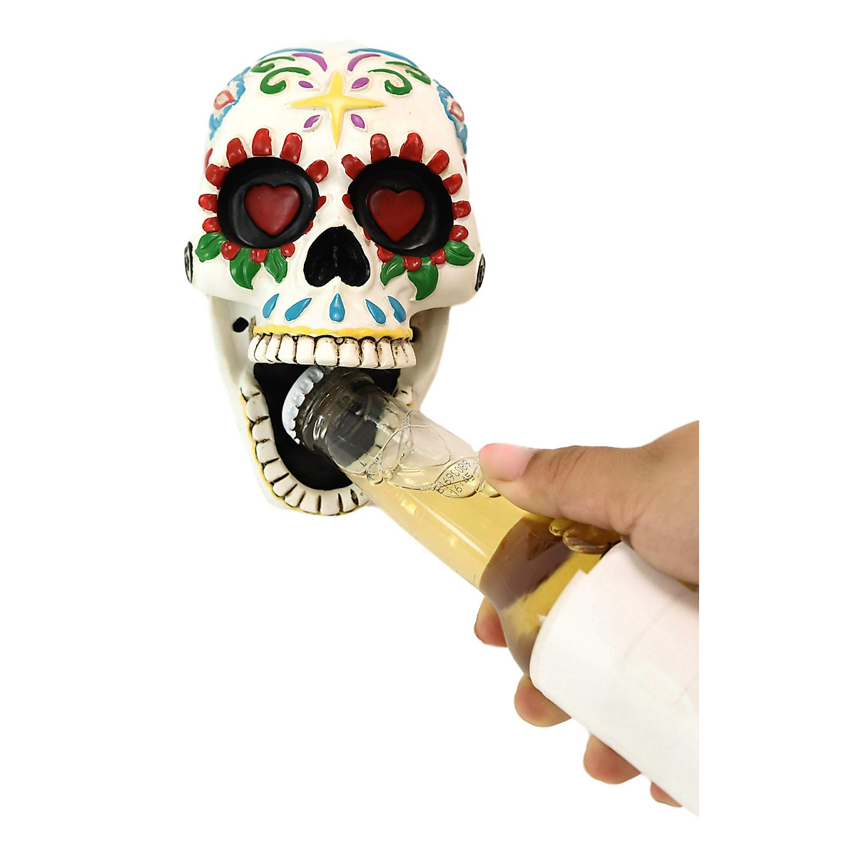 Ebros Gift Day of The Dead White Colorful Floral Exotic Mexican Sugar Skull Wall Mounted Bottle Opener Home And Kitchen Bar Accessory Figurine