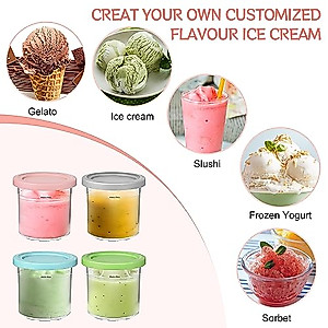 Yammoe Containers Replacement for Ninja Creami Pints and Lids - 4 Pack, 16oz Cup Compatible with NC301 NC300 NC299AMZ Series Ice Cream Maker, BPA Free Dishwasher Safe Leak Proof（with 4Spoon）