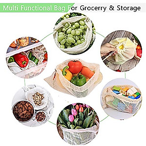 Romozi Reusable Produce Bags, Washable and Reusable Grocery Bags for Veggies, Fruits, Bulk Food,Toys, Cotton Mesh Produce Bags with Drawstring (Set of 6 PCS) (Light Yellow, 6)