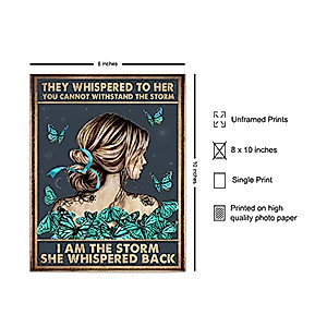 They Whispered to Her You Cannot Withstand The Storm - Inspirational Quote Wall Art - She Whispered Back I Am The Storm - Motivational Positive Encouragement Gifts for Women - Boho Print Decoration