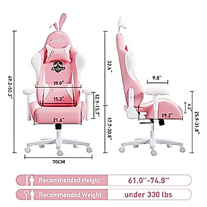 AutoFull C2 Pink Bunny Gaming Chair Cute Kawaii Gamer Chair for Girl Ergonomic Computer Gaming Chair with Lumbar Support PU Leather High Back Racing Gaming Chairs
