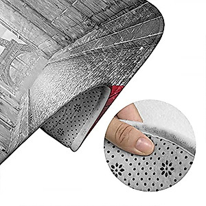 WONDERTIFY Red Umbrella Eiffel Tower Bathroom Antiskid Pad Paris France Rainy Street 3 Pieces Bathroom Rugs Set, Bath Mat+Contour+Toilet Lid Cover Black White
