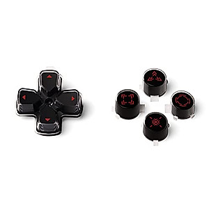 eXtremeRate Replacement Custom Dpad Action Buttons Three-Tone Black & Clear with Carmine Red Redesigned Symbols D-pad Face Buttons Compatible with ps5 Controller