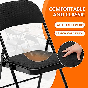 Fenbeli Folding Chairs with Padded Seats - 4 Pack Black Metal Padded Folding Chair with Steel Frame for Events Office Wedding Party, 450 Pound Capacity (Black, Set of 4)