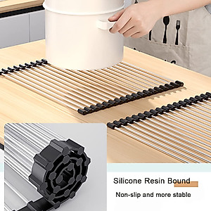 TILB Roll Up Dish Drying Rack Over The Sink Dish Drying Rack, Portable Stainless Steel Rolling Rack for Kitchen Sink, Foldable Drain Rack Easy to Clean and Sturdiness