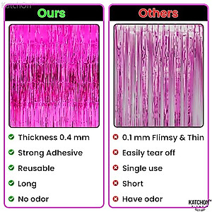KatchOn, XtraLarge Hot Pink Fringe Backdrop - 3.2x8 Feet, Pack of 2 | Hot Pink Streamer Backdrop for Hot Pink Birthday Decorations | Hot Pink Backdrop, Pink Party Decorations, Hot Pink Tinsel Backdrop