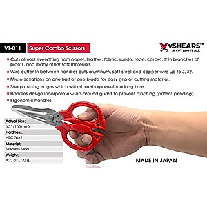 VAMPLIERS vSHEARS: 6.3" All Purpose Heavy-Duty Scissors. 4-in-1 Multipurpose Blade Combination Shears, Premium Japanese Stainless Steel Body. Cuts Carpet, Leather, Rope, Copper Wire and more.…