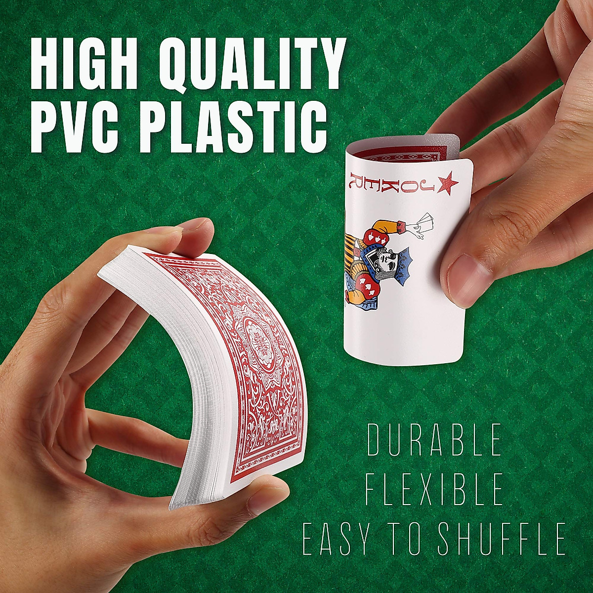 LotFancy Waterproof Playing Cards, 100% Plastic, 2 Decks of Cards with Cases, for Pool Beach Water Card Games, Magic Trick Props, Poker Size Standard Index, Black & Red