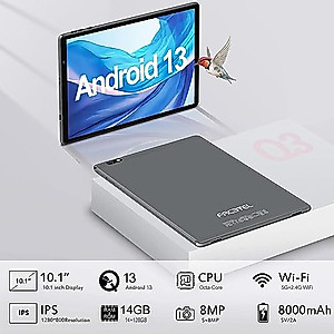 Tablet 10 inch Android 13 Tablets with 14GB RAM 128GB ROM, Octa-Core 2.0 GHz, 8000mAh Battery, 5G WiFi, Bluetooth 5.0, HD IPS Touchscreen, 5+8MP Camera Tablet with Keyboard Mouse Case, Gifts Grey