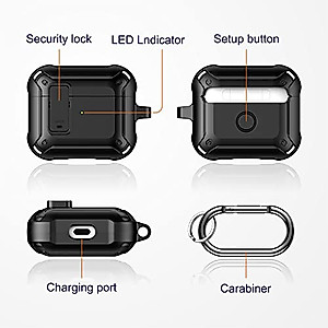 doeboe for AirPods 3rd Generation Case, Cover for AirPod 3 Generation Charging Case, Lock Lid Cover with Sturdy Keychain Supports Wireless Charging for Man Woman [LED Visible] (Black)