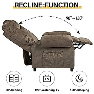 KCREAM Recliner Chair Massage Heated Fabric Overstuffed Ergonomic Lounge Chair for Living Room Single Sofa Chair Padded Seat with 2 Side Pockets, Vibration Function Reclining Chair (Brown)