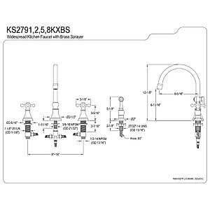 Kingston Brass KS2792KXBS Governor Deck Mount Kitchen Faucet with Brass Sprayer, 8-1/4-Inch, Polished Brass
