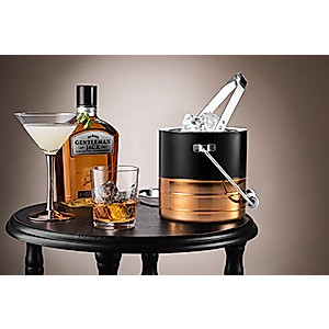 Mitbak Doubled Walled Ice Bucket with Ice Tongs | Sleek Insulated Stainless Steel Ice Holder Will Keep Ice Cubes Frozen for Hours | Elegant Kitchen and Bar Accessories | 1.5L (Black/Copper)
