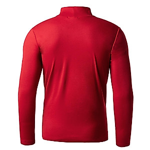 Derminpro Men's Slim Fit Mock Turtleneck T-Shirts Knit Long Sleeve Thermal Pullover Red Medium