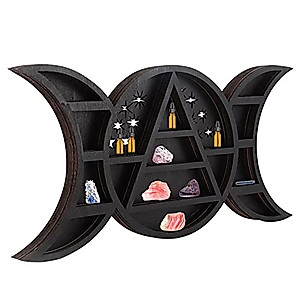 OLIMY Moon Shelf, Bigger Moon Crescent Essential Oils Shelf, Moon Crescent Essential Oils Shelf, Gothic Wooden Storage Box Desk Decor Storage Rack, Bohemian Gothic Witch Style Rack