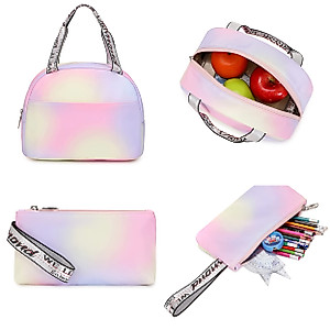 Hey Yoo School Backpack for Girls Backpack with Lunch Box School Bag Bookbag Aesthetic Cute Backpack Set for Teen Girls (Pink)