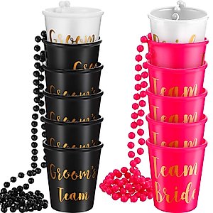 Maitys 12 Pieces Team Plastic Beaded Bridal Shot Glass Necklace with Gold Foil for Bachelor/Bachelorette Party Necklace(Stylish)