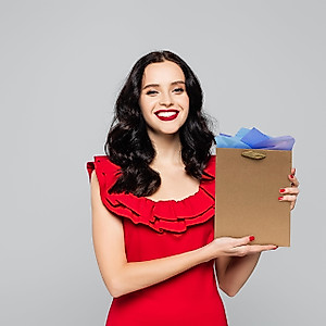 Prime Line Packaging 10x5x13 50 Pack Medium Brown Gift Bags with Ribbon Handles, Kraft Gift Bags for Gift Wrap, Wedding, Goodie Bags, Favors, Bulk