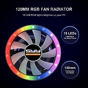 CPU Cooler, SYY 120MM RGB CPU Fan with 16.8 Million Colors 15 Addressable LED, Hydraulic Bearing, Quiet PC Cooler for Intel AMD Universal Socket
