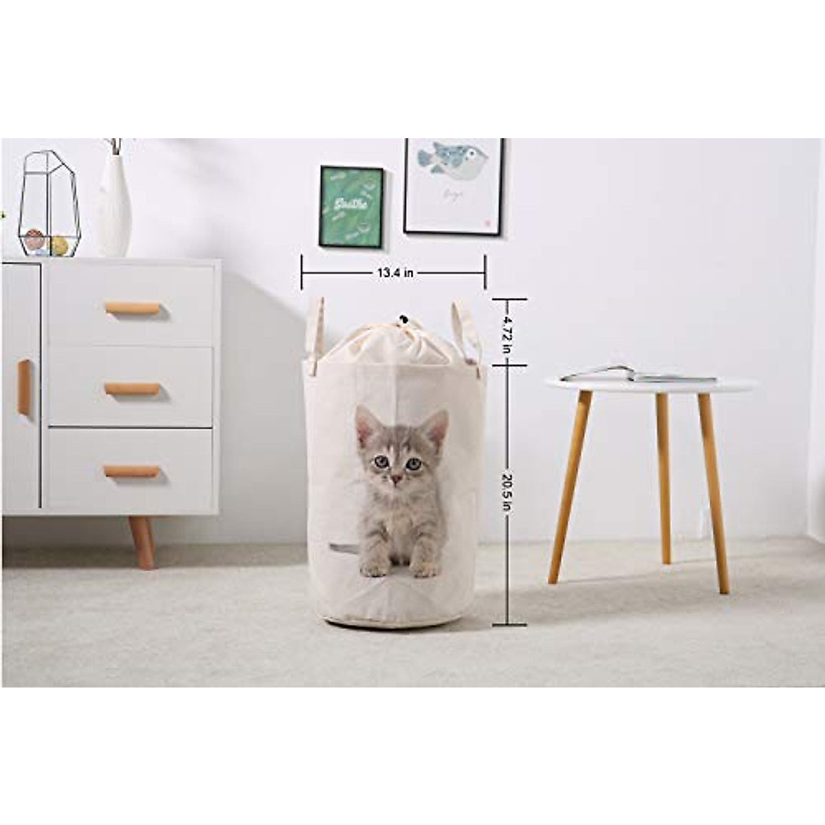 LifeCustomize Laundry Hamper Basket Small Gray Kitten Cat Print Folding Nursery Clothing Storage Bins with Handles