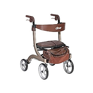 Drive Medical RTL10266CH-HS Nitro DLX Foldable Rollator Walker with Seat, Champagne (Brown)