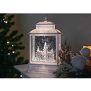DEMDACO Cozy White Deer 11 x 6.5 Resin Musical Snow Globe Lantern Plays Christmas Music