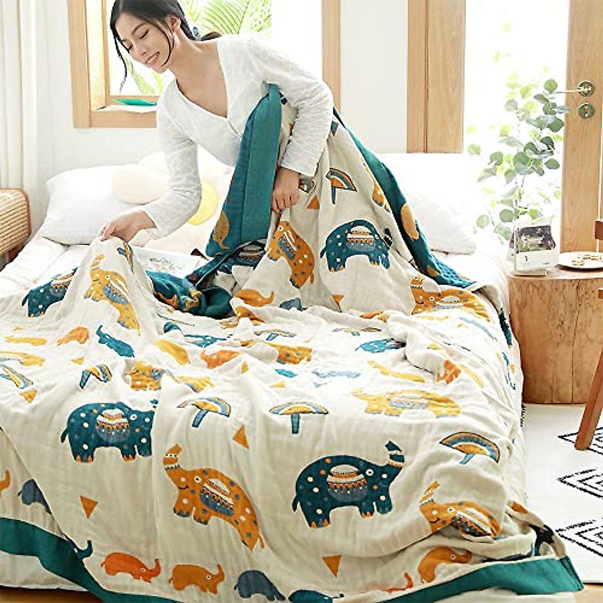 100% Cotton Blanket Soft Muslin Throw Blanket for Couch Bed, 5-Layer Breathable Gauze Blanket for All Season, Soft and Lightweight Muslin Blankets for Adults Blanket 60"x80"