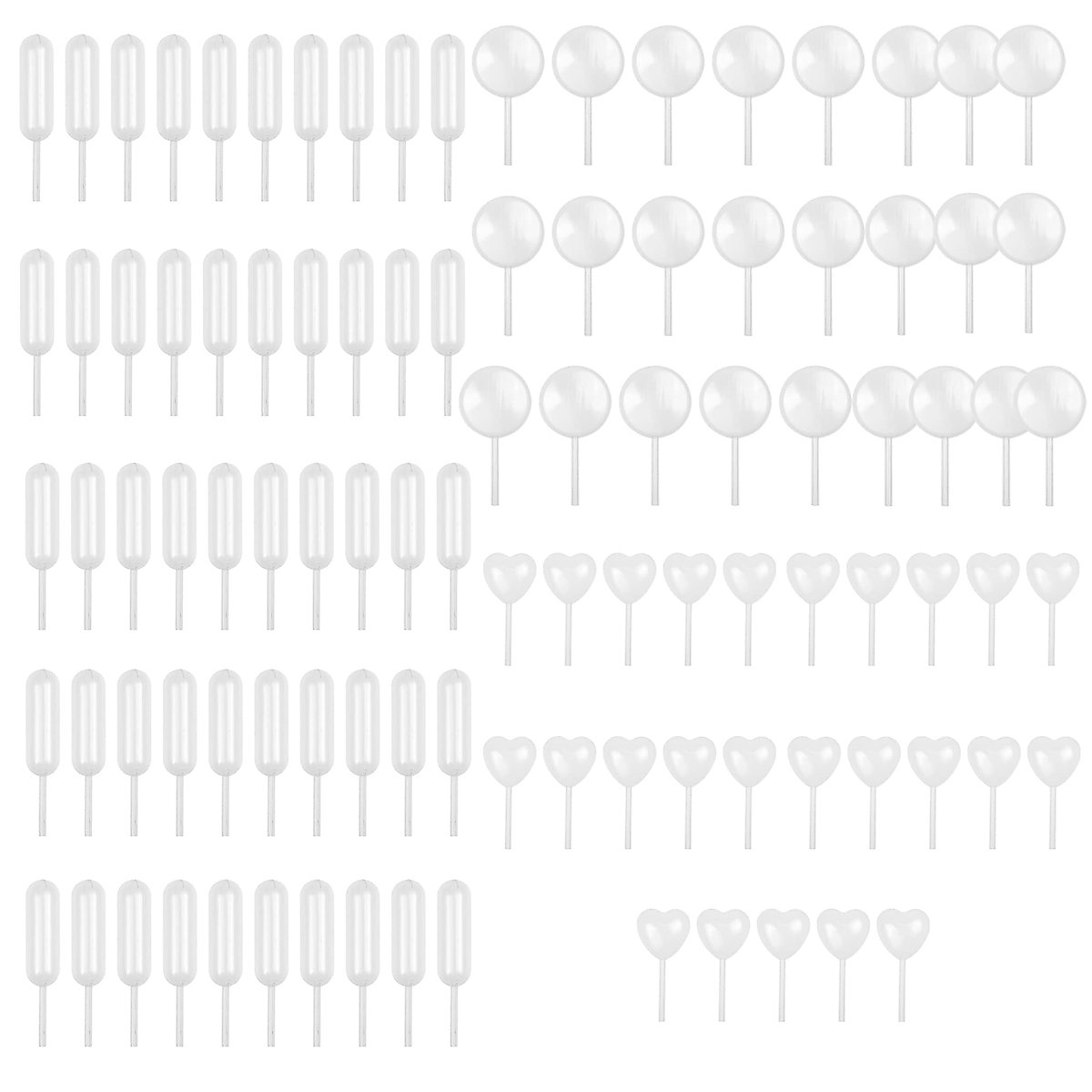 Kare & Kind 100 Pcs (4ml) Liquid Dropper Pasteur Pipettes - Clear Translucent Infuser- 50x Rectangular, 25x Heart and 25x Round-Shaped - for Cakes, Cupcakes, Strawberry, Chocolates - Easy Squeeze