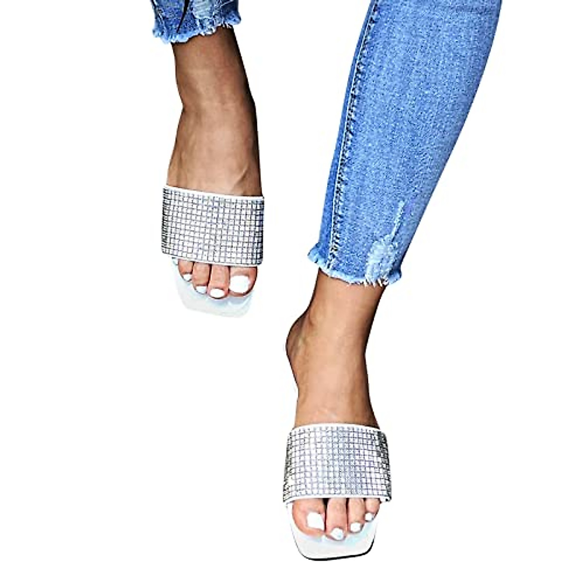 Sandals for Women Casual Summer, Women's Flat Sandals Peal Slip-On Open Toe Sandals Fashion Beach Comfy Sandals White