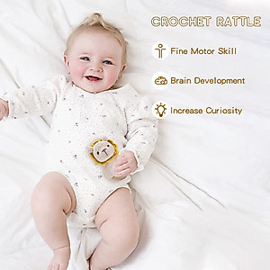 Youuys Wooden Baby Rattle Toys, Easter Rattle for Baby Crochet Lion Rattle Toy Natural Wood, Shaker Rattle for Hand Grips, Boy Girl First Rattle Gift, Newborn Gifts (Lion)