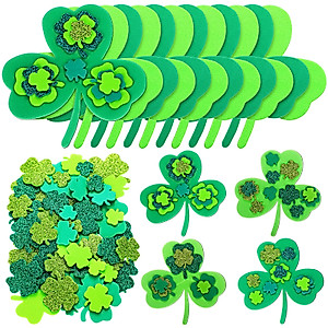 428 Pieces St. Patrick's Day Craft Shamrock Foam Stickers Supplies Glitter Shamrocks Stickers Self Adhesive Foam Clover Stickers for DIY Kids Toddlers Adults Party Favors
